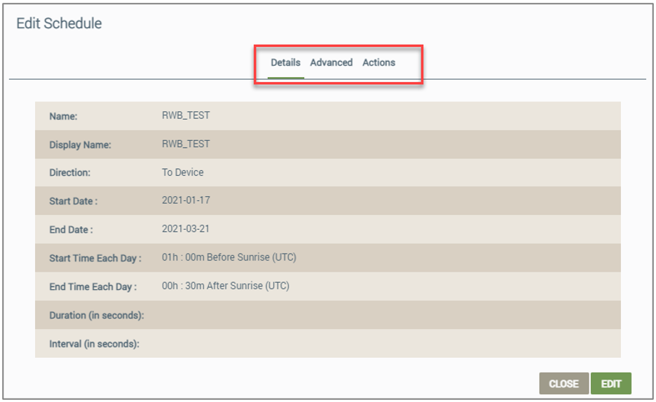 Device | Schedules | Edit Schedule | Details